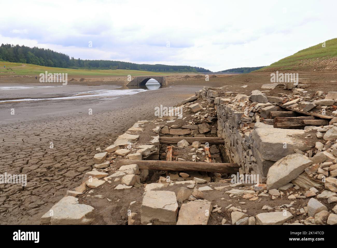 August 25 2018 - Lehnmuehle, Saxony, Germany: dried up empty reservoir ...