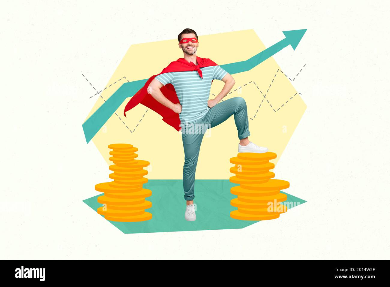 Creative drawing collage picture of determined strong man superhero ...