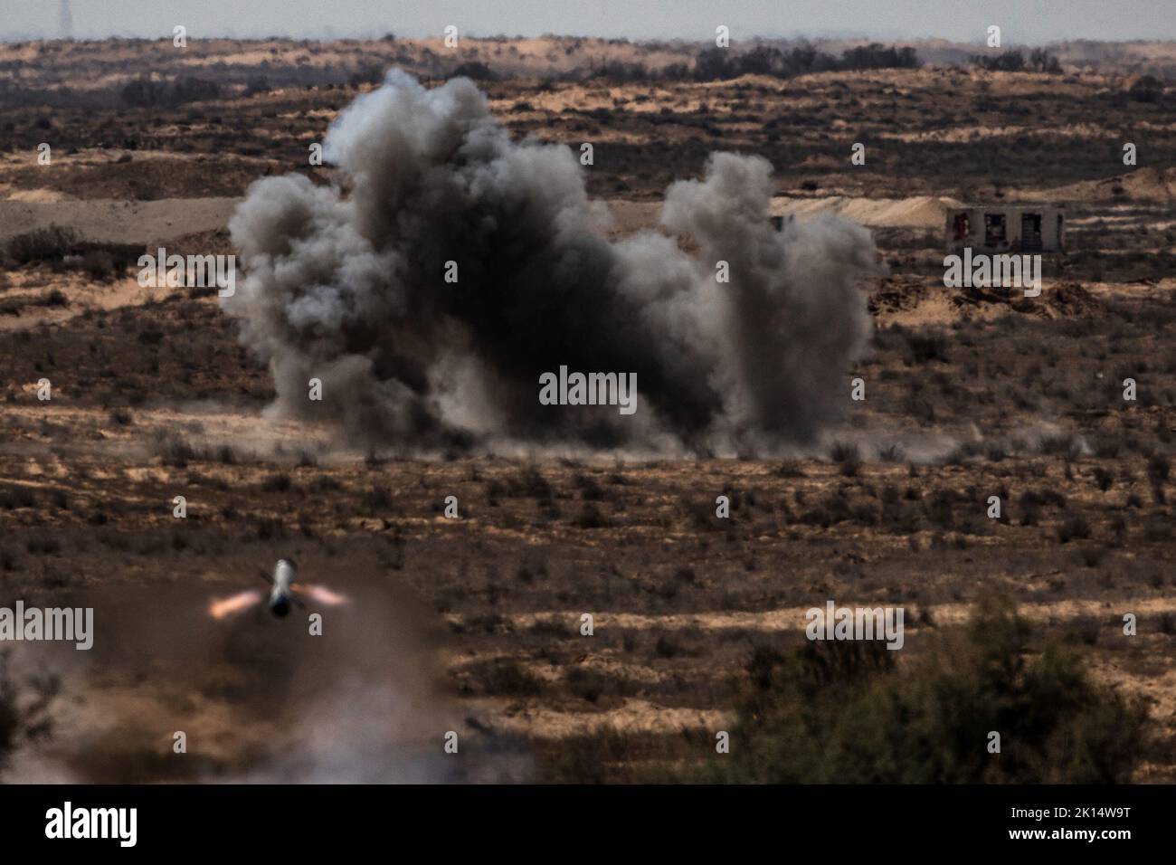 15 September 2022, Israel, Tze'elim: Smoke rises from airstrike during ...