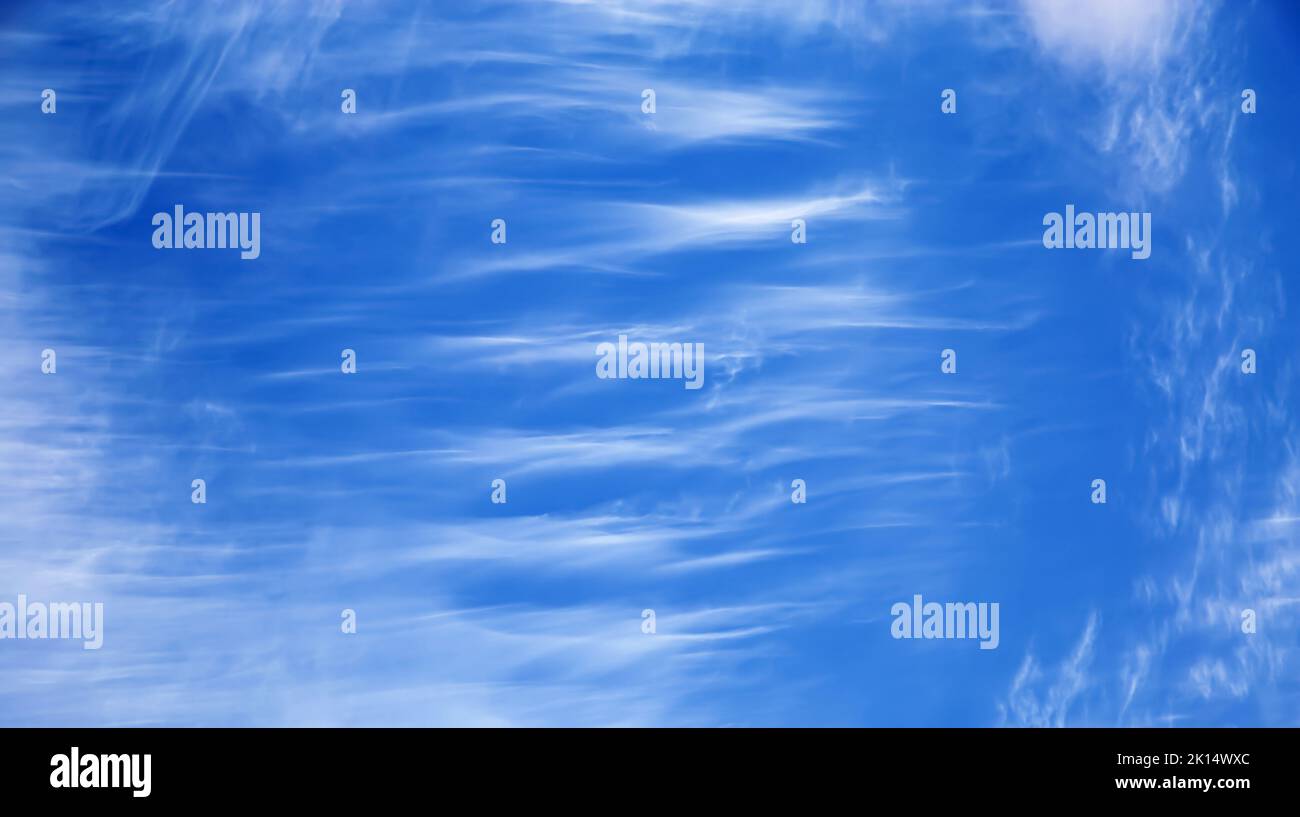 Isolated cloudscape background, blue summer sky, rippled lines white ... Isolated cloudscape background, blue summer sky, rippled lines white ...