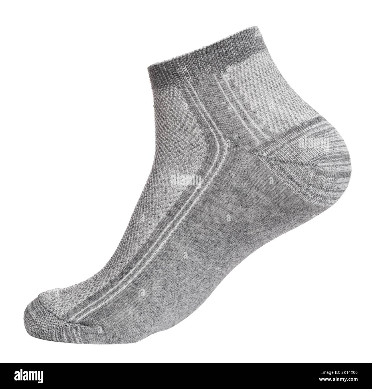 Gray cotton-blend low cut ankle sock on foot mannequin isolated on a ...