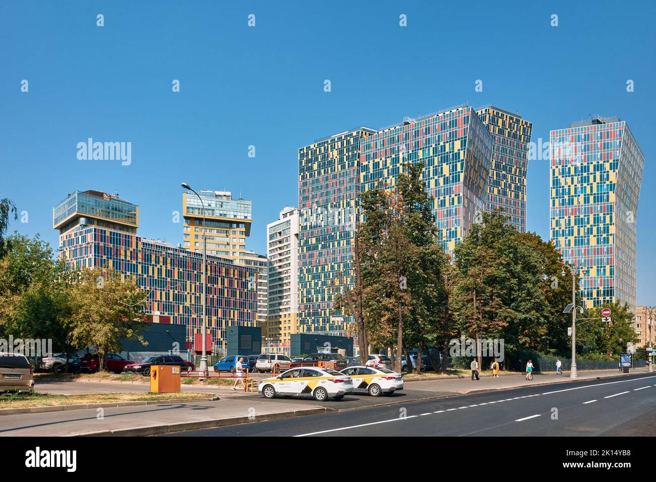 View of the modern colorful towers of the Sky House residential complex ...