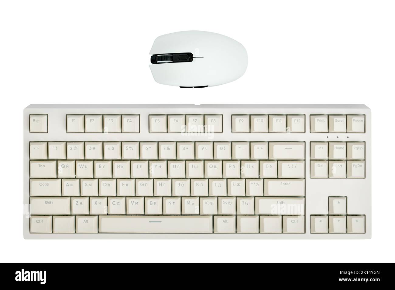 Light computer keyboard and mouse isolated on white background close-up, top view Stock Photo ...
