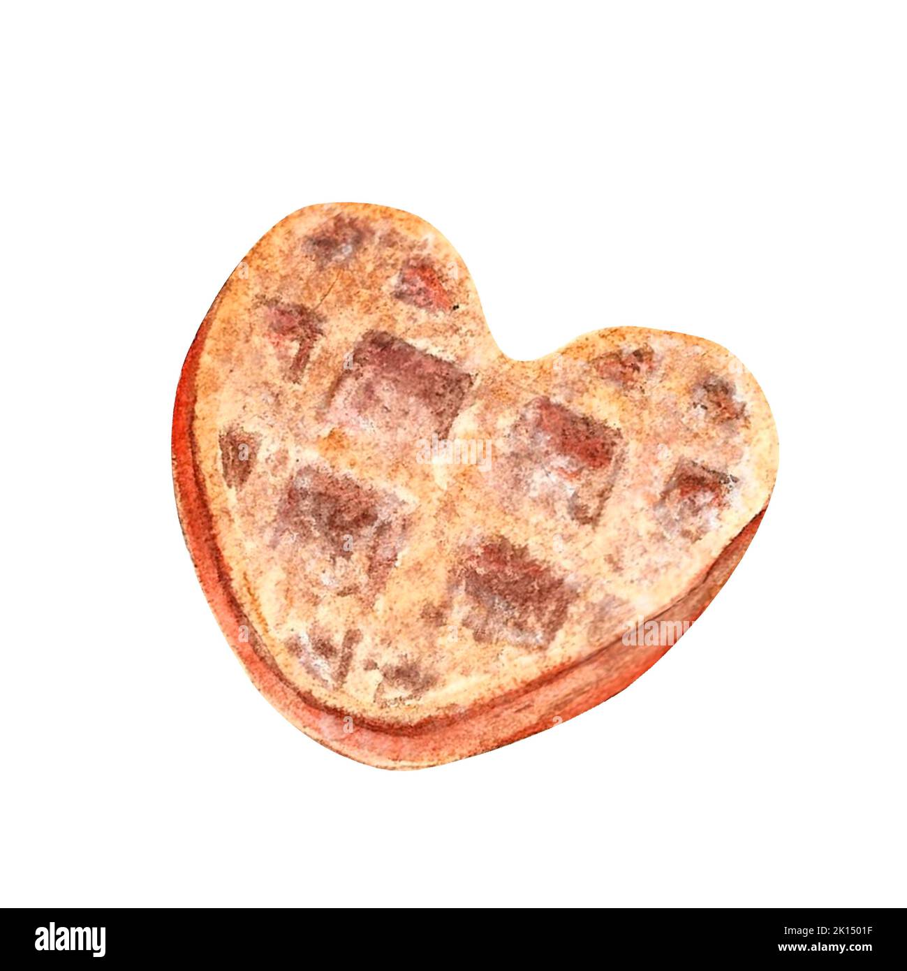 sweet waffle heart watercolor isolated on white background Stock Photo ...