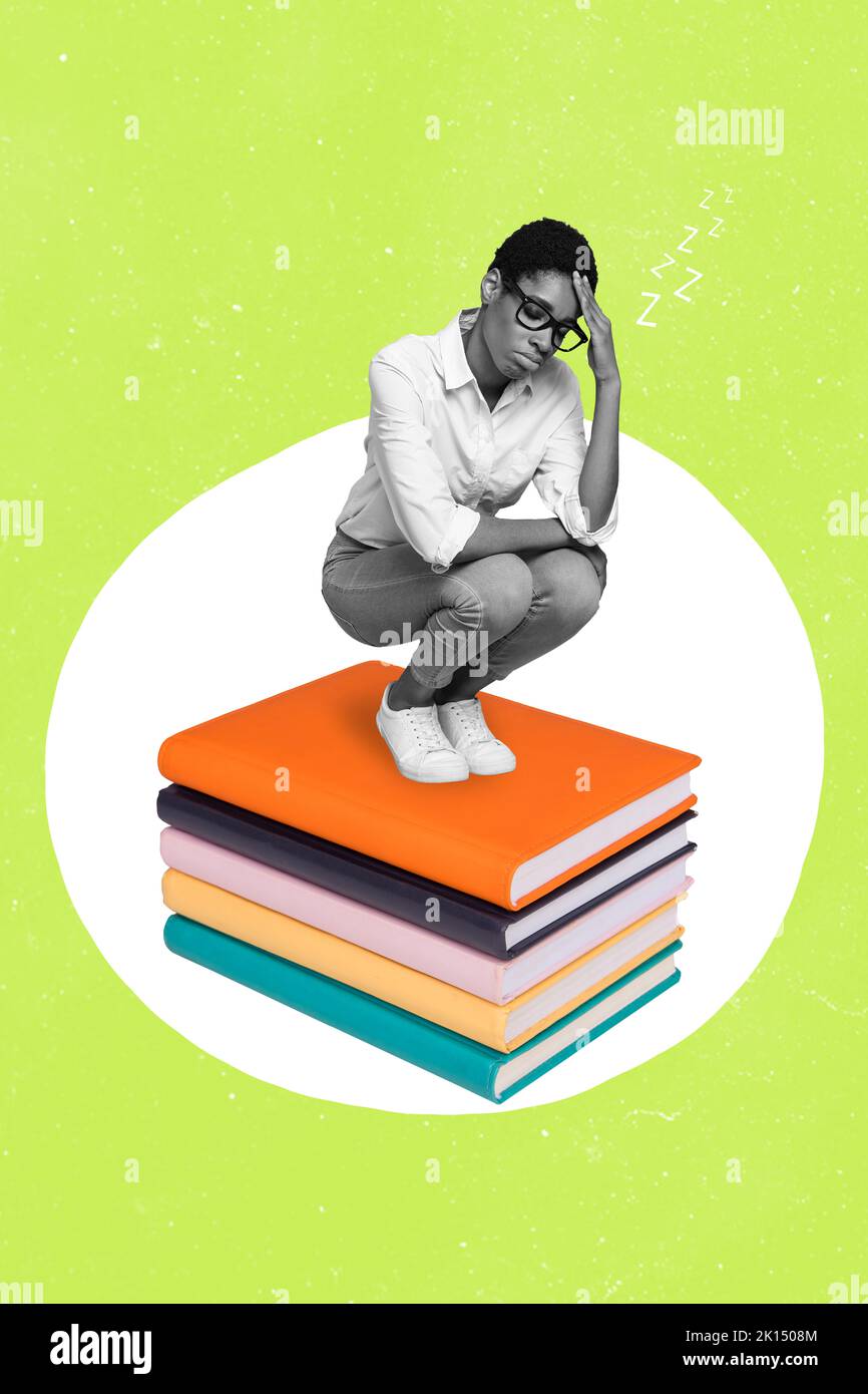 Creative photo collage artwork postcard poster sketch of exhausted ...