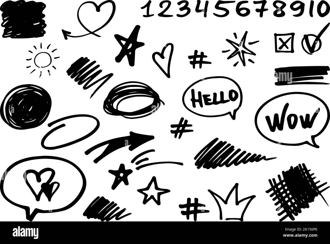 Set of hand drawn elements, for concept design. Doodle. Abstract signs ...