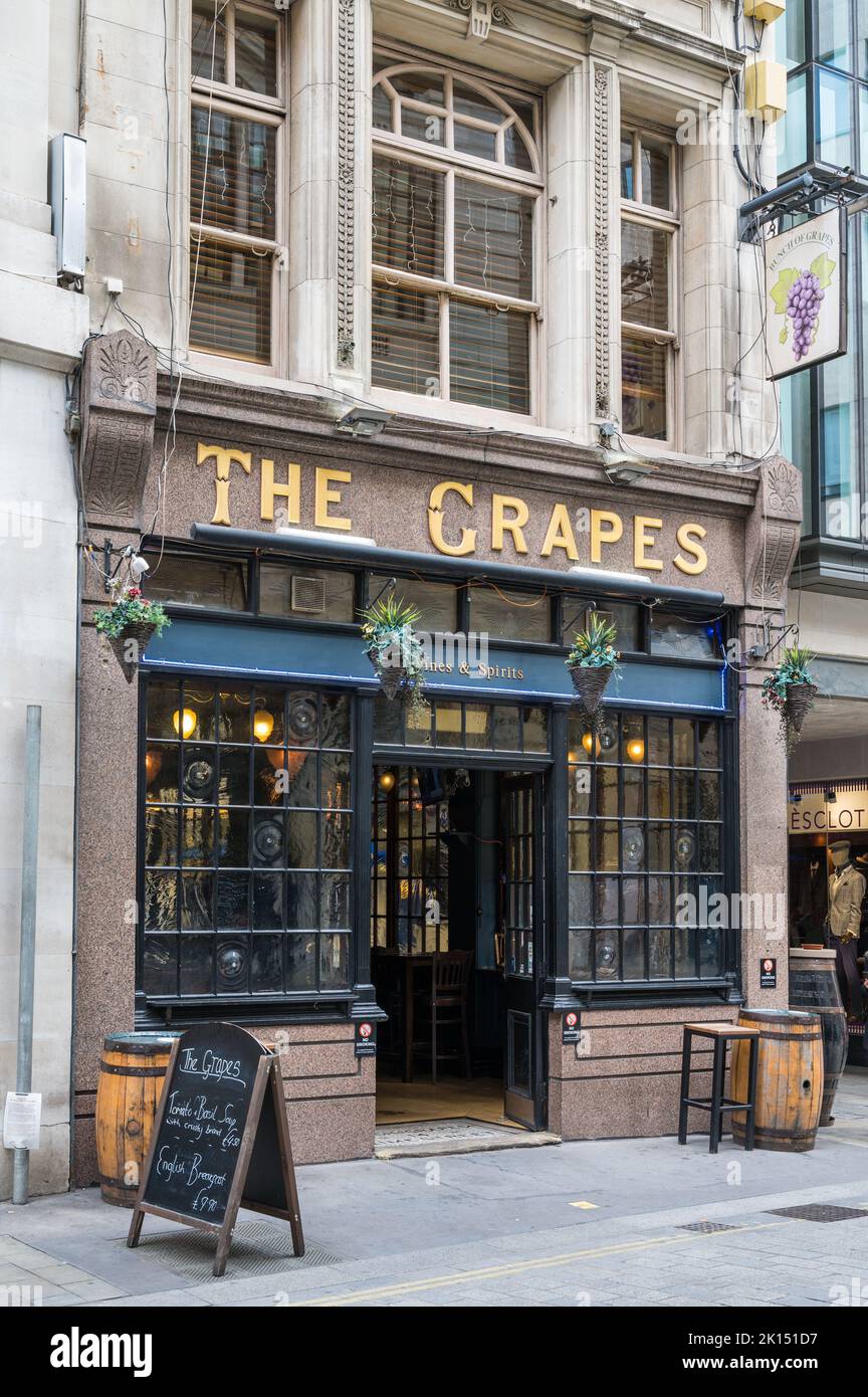 Exterior facade of The Grapes, a traditional pub and restaurant on Lime ...