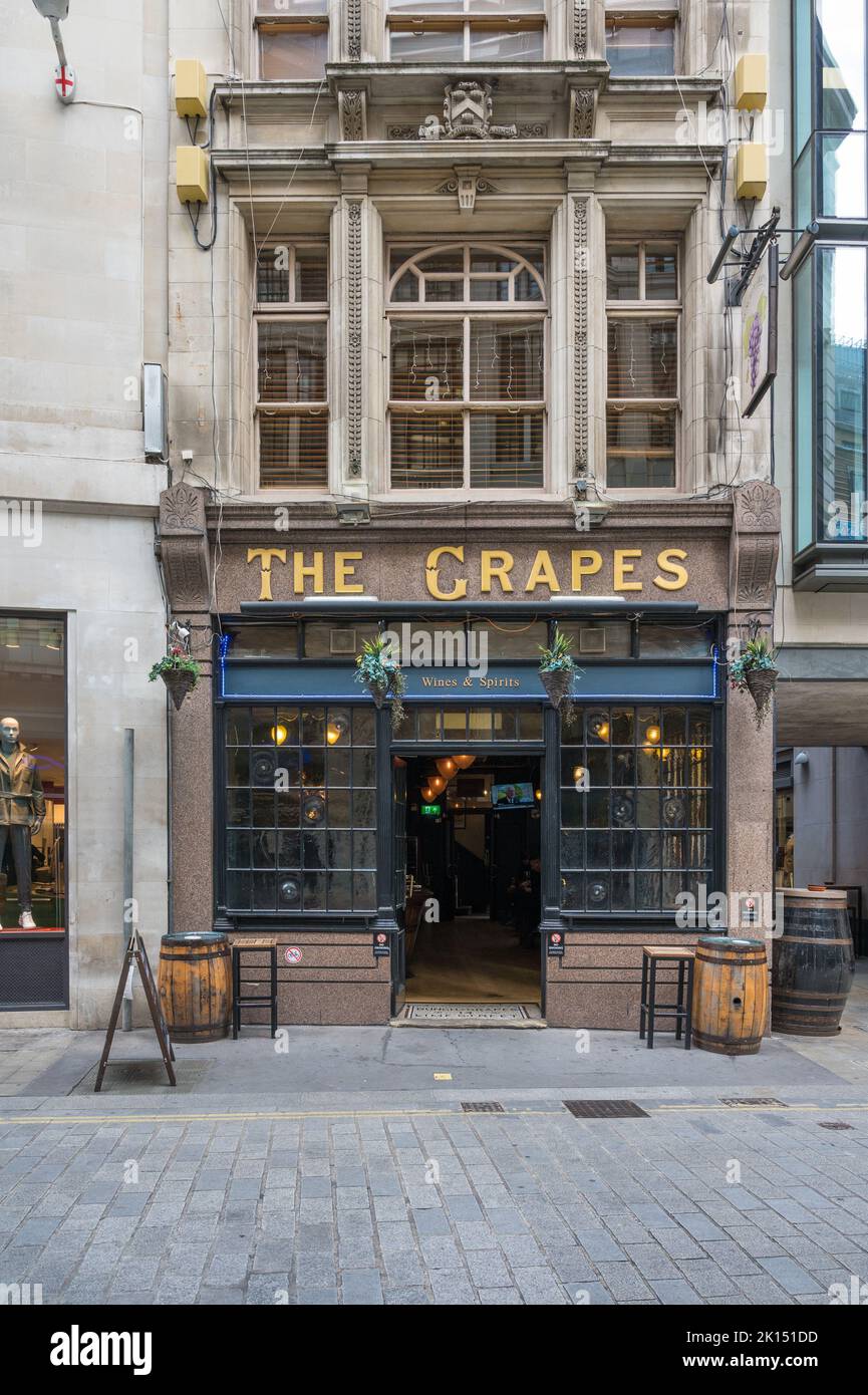 Exterior facade of The Grapes, a traditional pub and restaurant on Lime ...