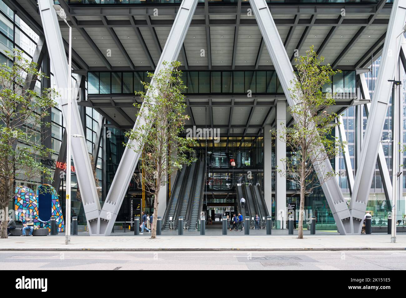 The imposing main entrance and escalators of The Leadenhall Building, a ...