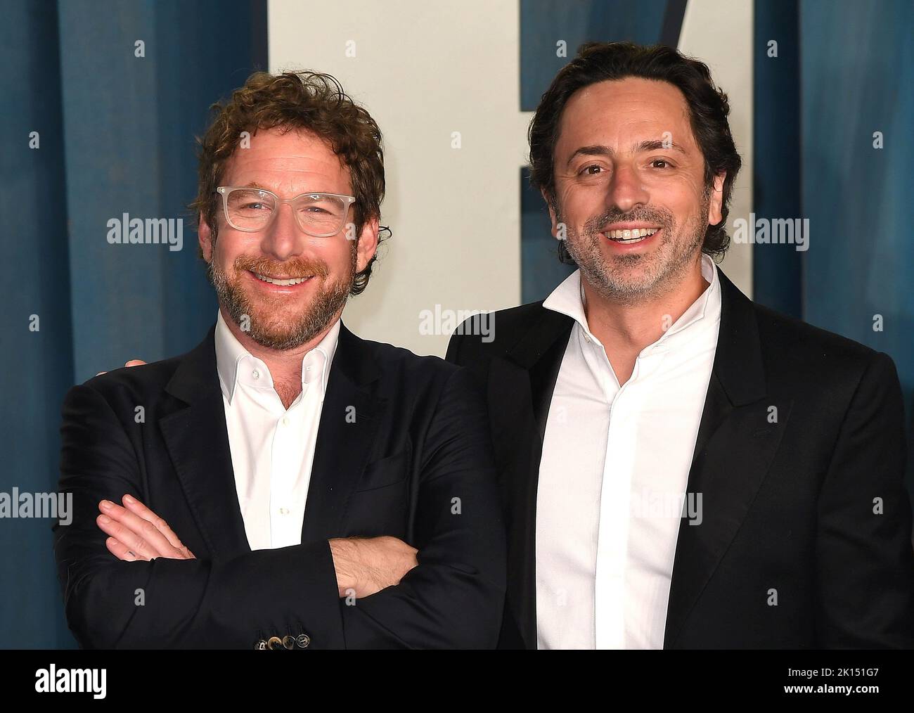 Dustin Yellin, Sergey Brin attend the 2022 Vanity Fair Oscar Party ...