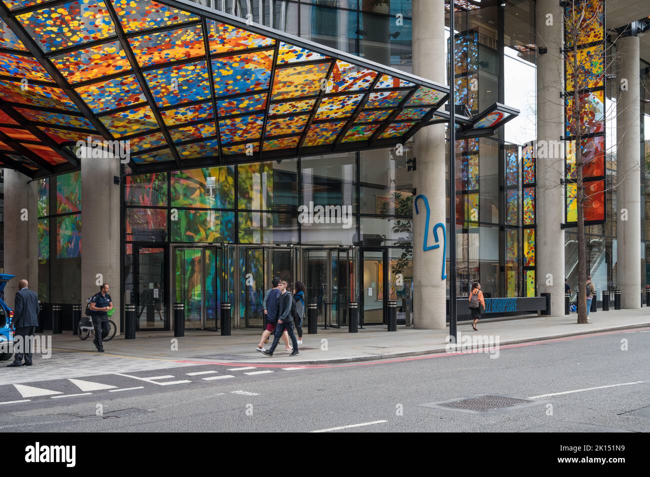 Exterior facade and main entrance with colourful glass canopy at 22 ...