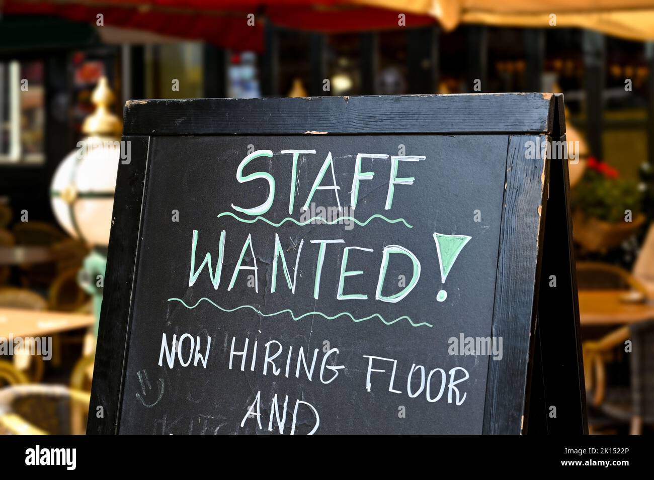 Staff wanted recruitment sign outside a restaurant in Europe Stock ...