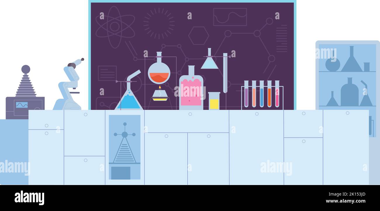Chemical laboratory scene background. Scientific equipment interior ...