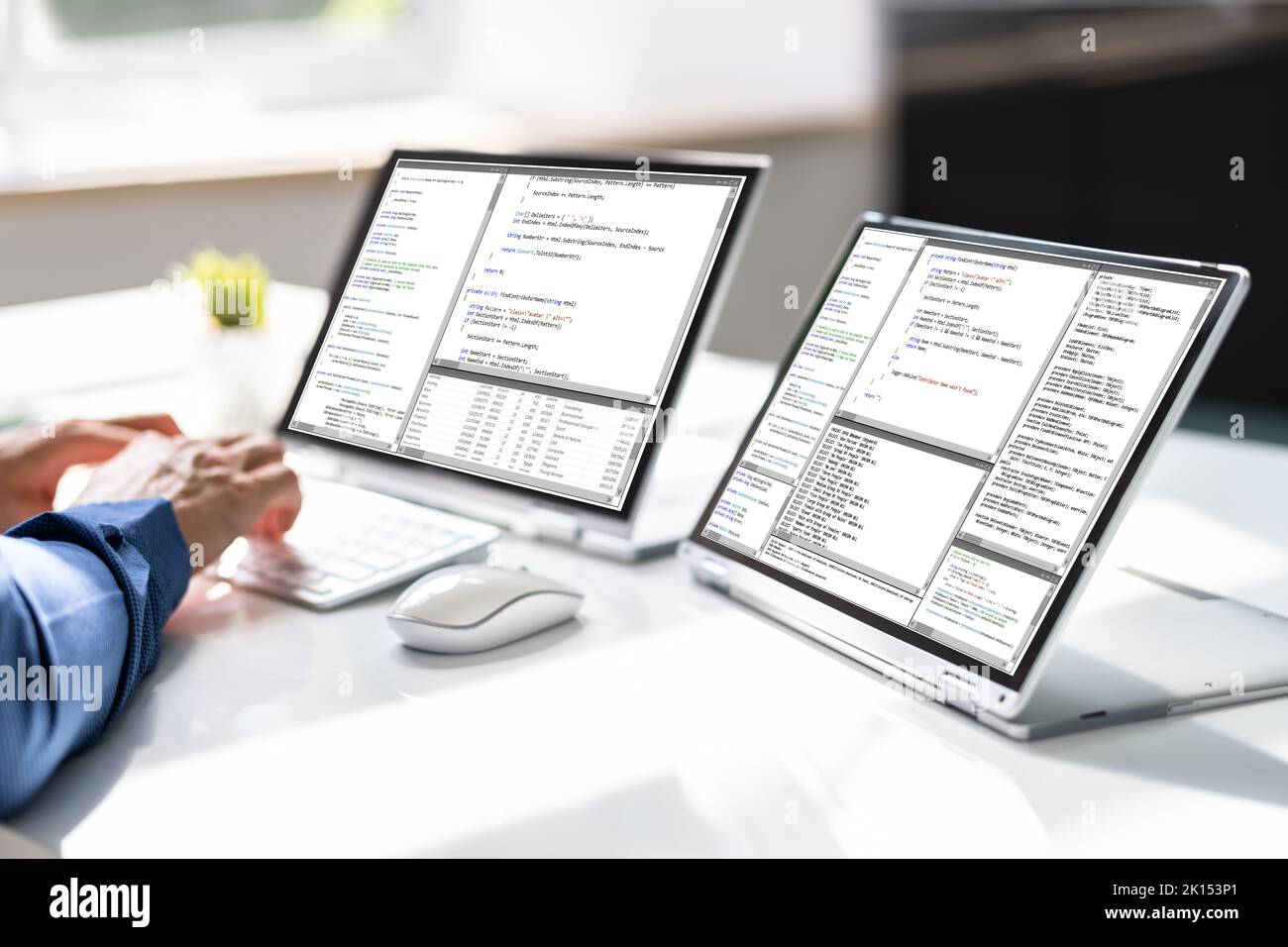 Work From Home On Multiple Computer Screen Stock Photo - Alamy