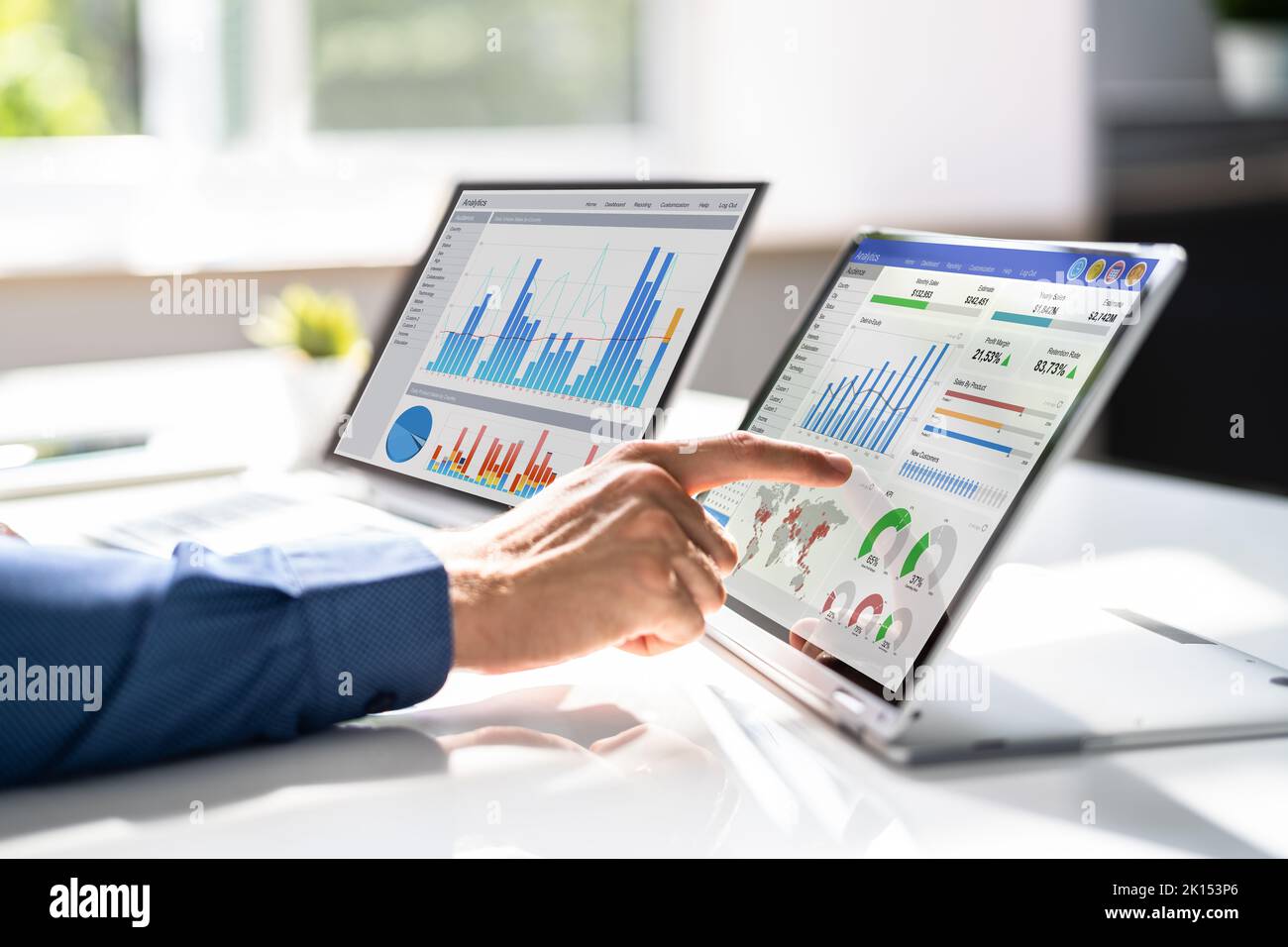 KPI Business Analytics Data Dashboard. Analyst Using Computer Stock ...