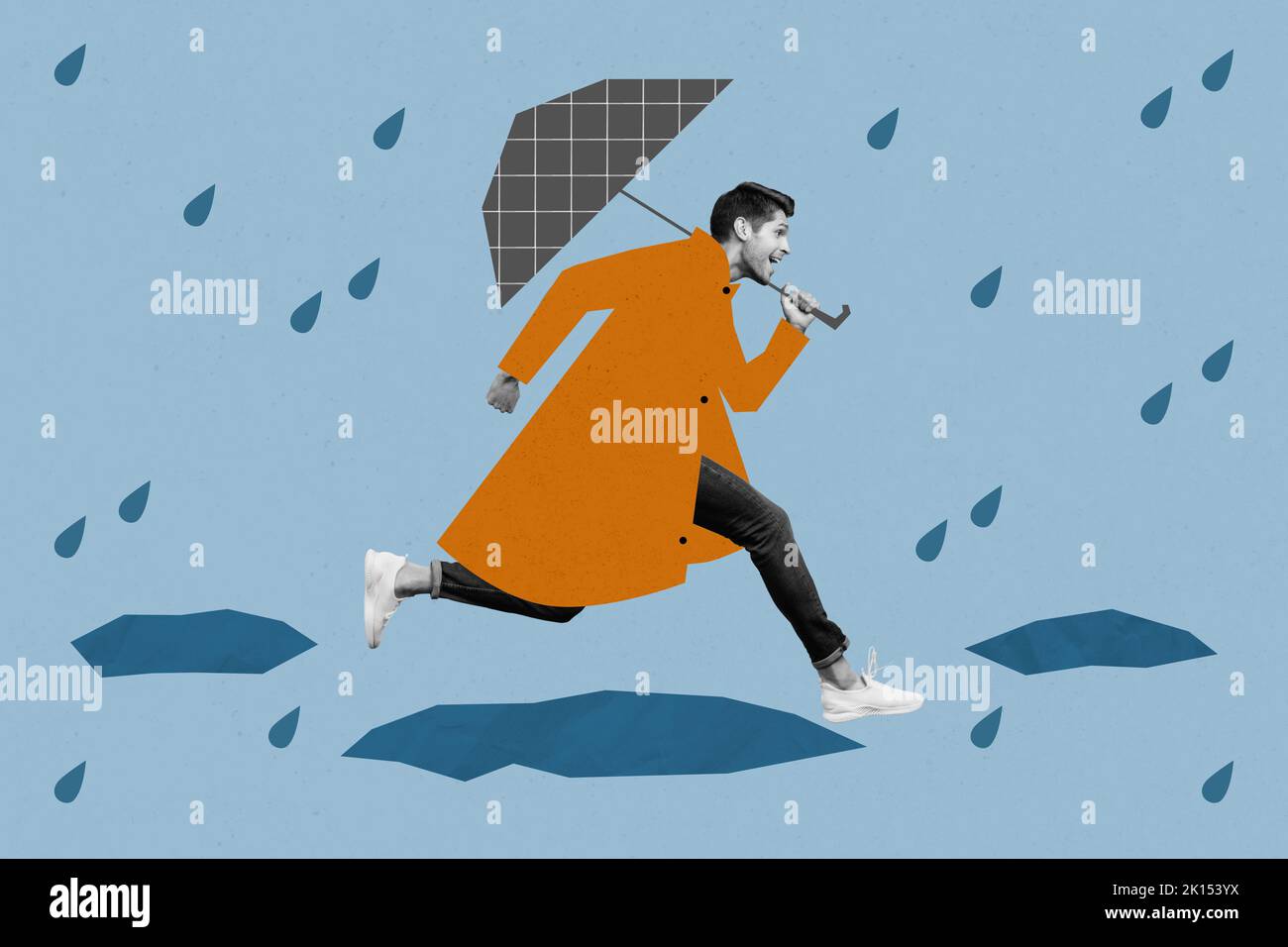 Composite collage picture image of funky running fast hurry young man ...