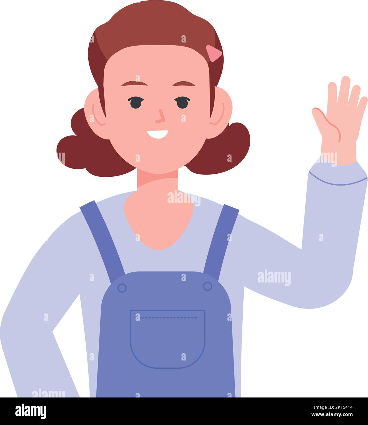 Hello gesture. Kid waving hand. Smiling girl isolated on white background Stock Vector Image ...