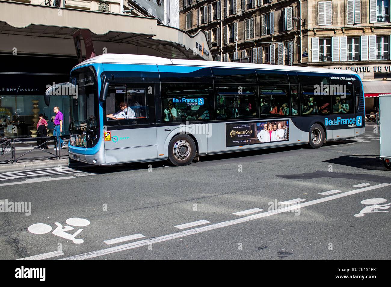 Paris, France - September 14, 2022 Bus driving through the streets of ...
