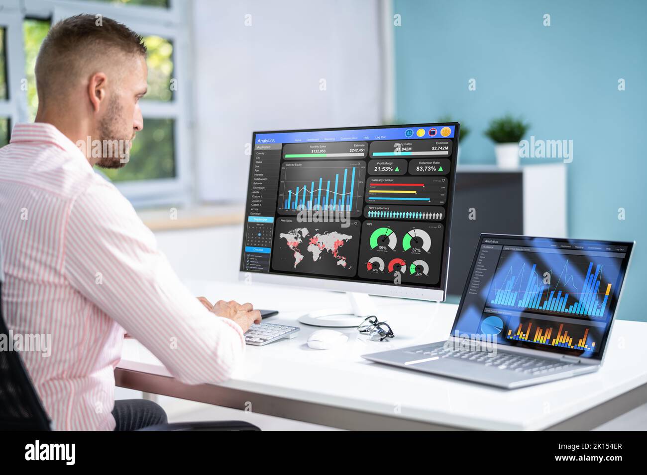 KPI Business Analytics Data Dashboard. Analyst Using Computer Stock Photo - Alamy