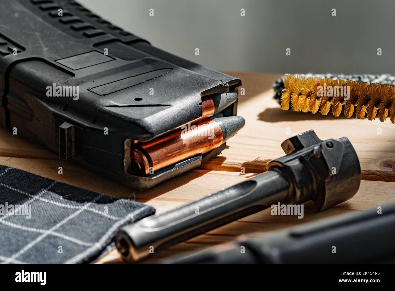 Gunsmith's working table for gun cleaning and maintaining Stock Photo ...