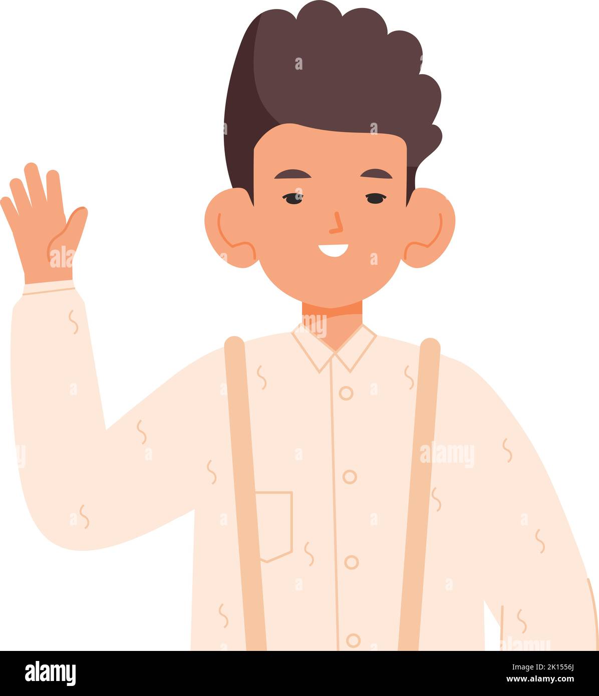 Cheerful boy character. Hello hand gesture. Happy kid isolated on white ...