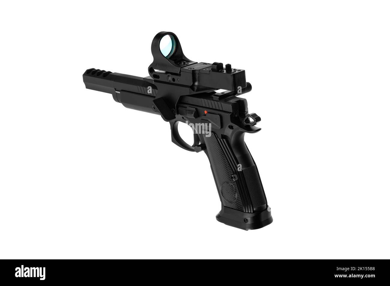 Modern sports pistol with a collimator sight. Gun isolate on a white ...