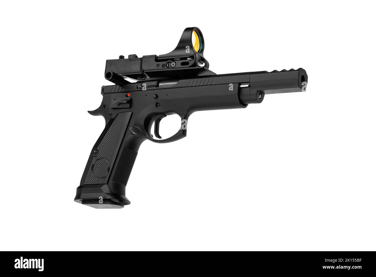 Modern sports pistol with a collimator sight. Gun isolate on a white ...
