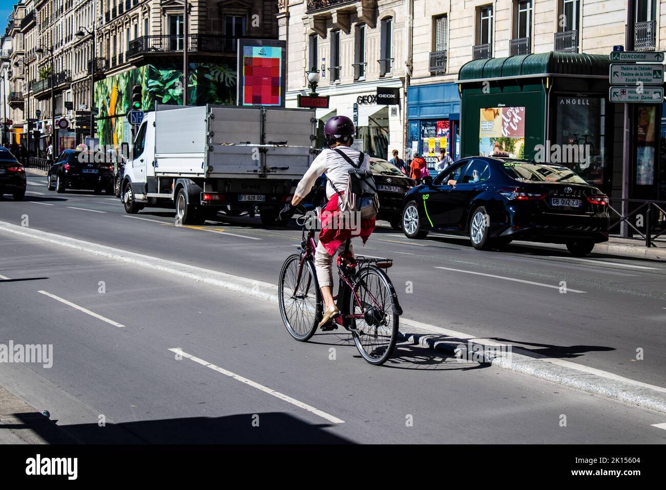 Paris, France - September 12, 2022 People cycling on the streets ...