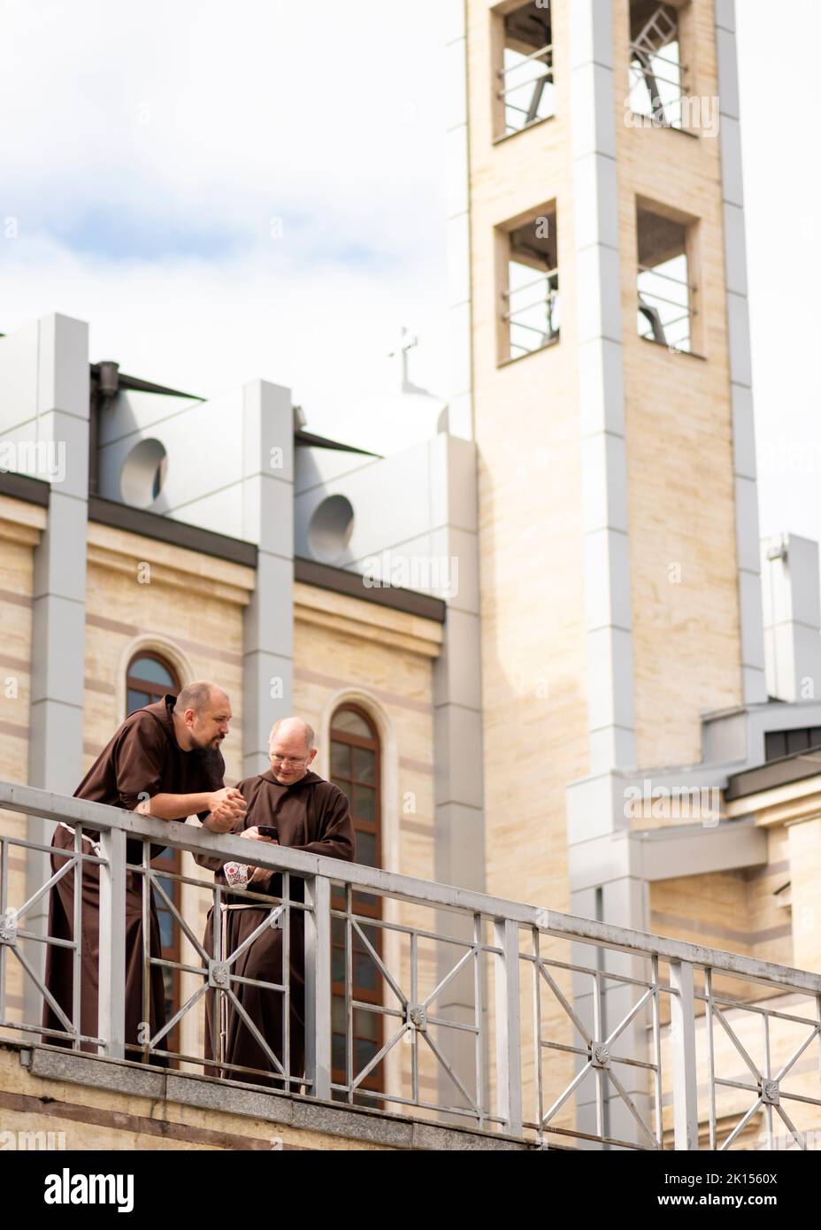 Two bored monks at the Catholic cathedral of St.Joseph in Sofia ...
