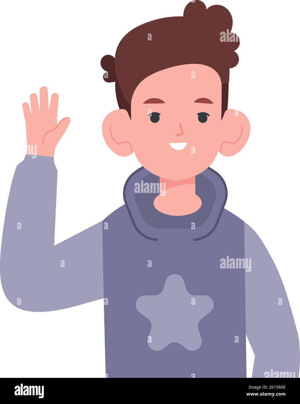 Boy greeting gesture. Happy schoolboy waving hand isolated on white ...