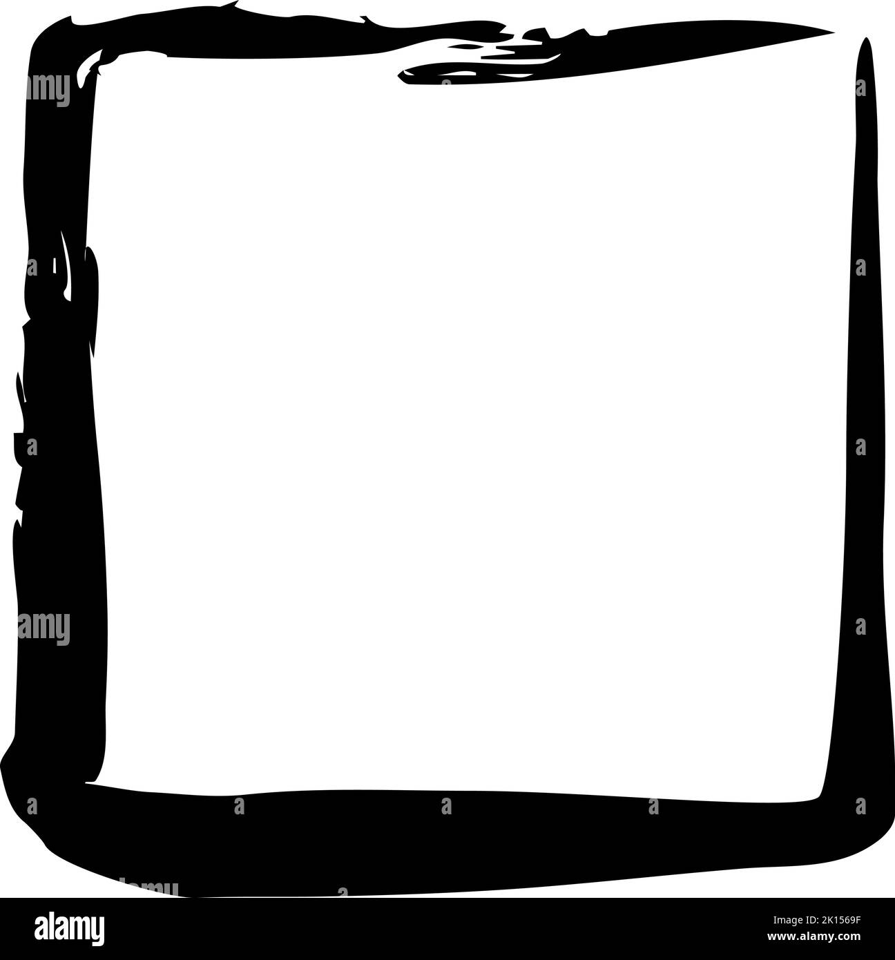 Square frame hand painted with black ink brush isolated on white ...