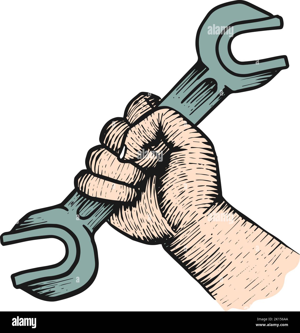 Hand holding wrench drawing vector vectors hi-res stock photography and ...