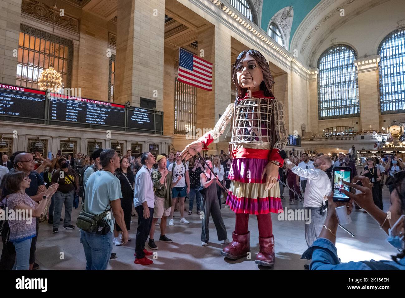 New York, USA. 15th Sep, 2022. Little Amal, a 12-foot tall giant puppet ...