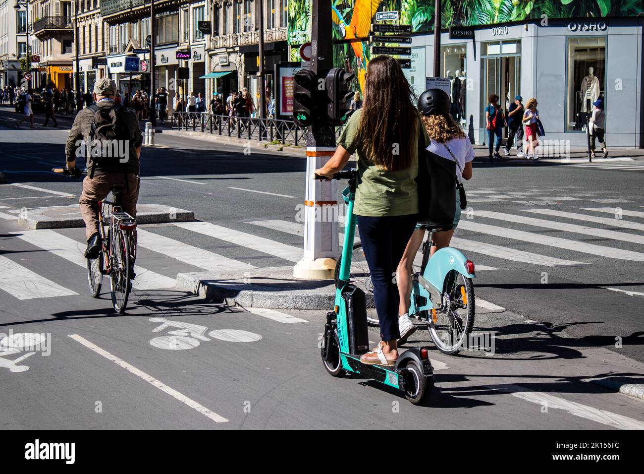 Paris, France - September 12, 2022 People cycling on the streets ...