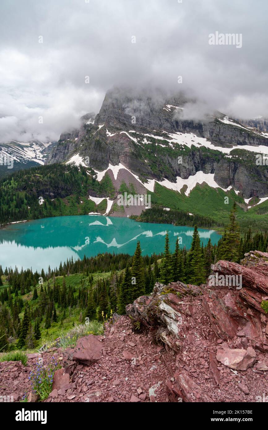 Teal Grinnell Lake along the Grinnell Glacier trail in Glacier National ...