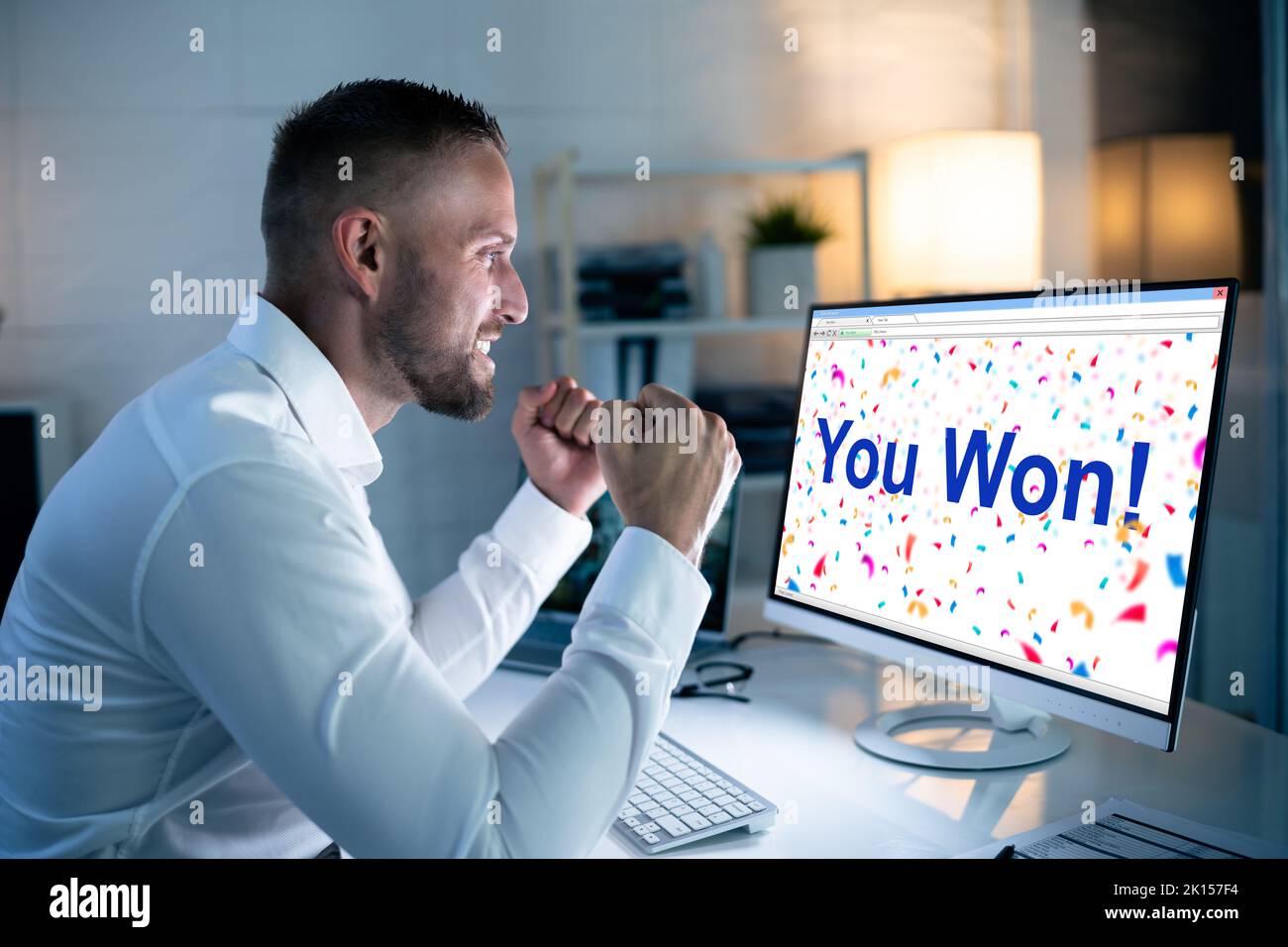 Winner Business Manager Success. Celebrating Win In Office Stock Photo ...