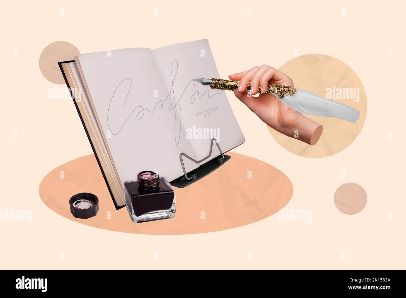 Composite collage picture image of hand hold write retro vintage pen ...