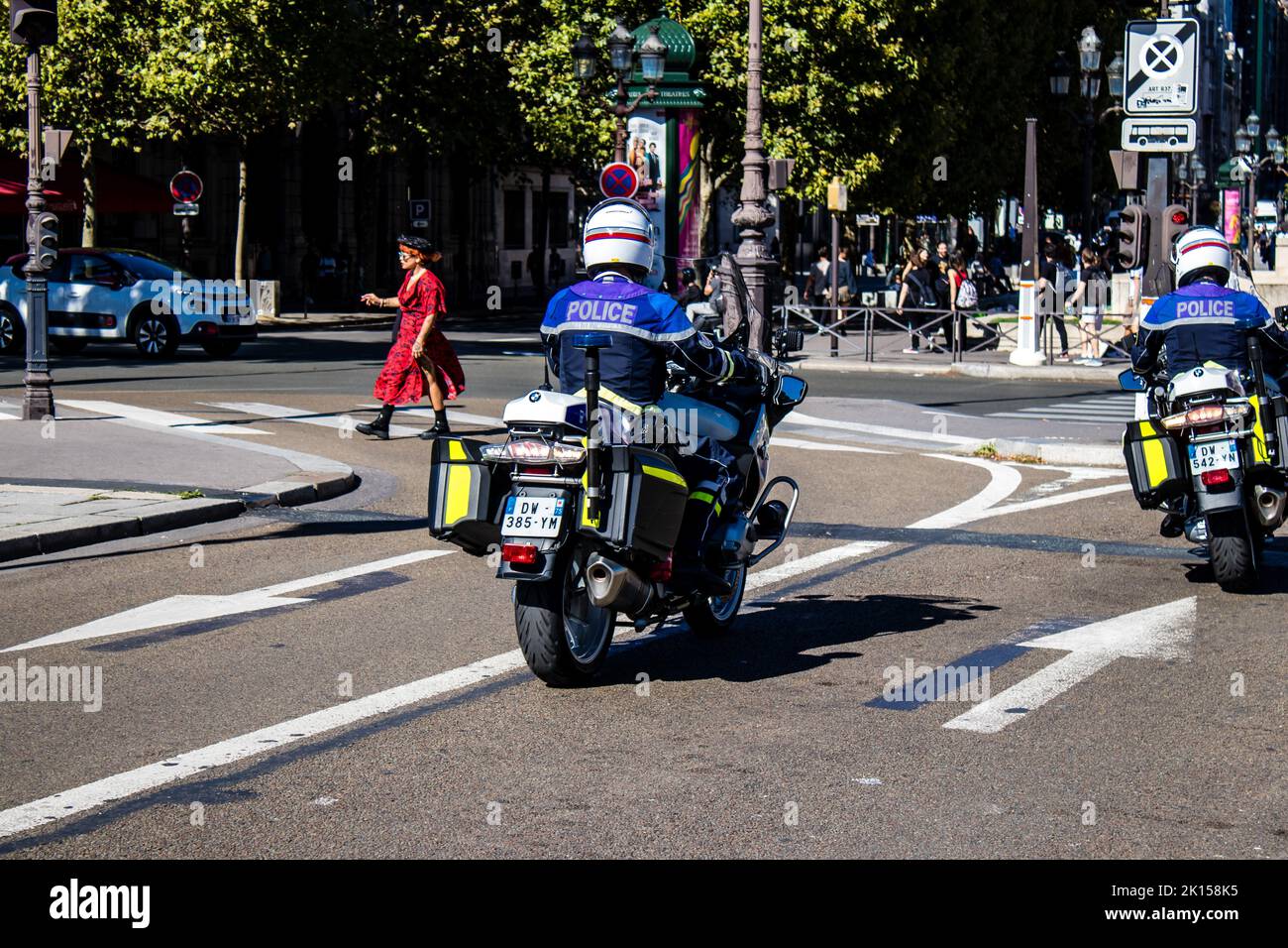 Paris, France - September 14, 2022 Police patrol the streets of Paris ...