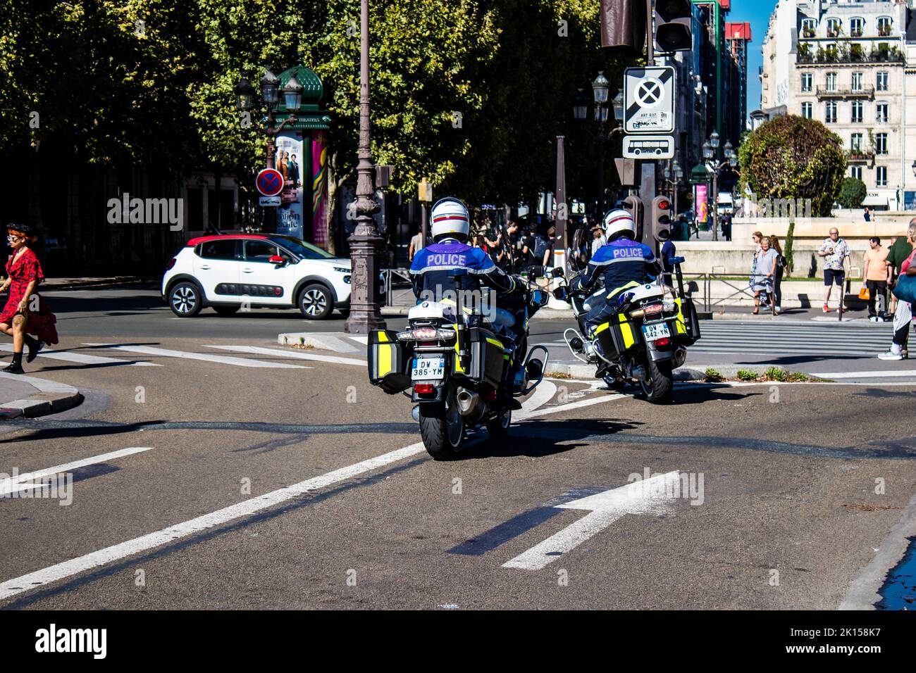 Paris, France - September 14, 2022 Police patrol the streets of Paris ...