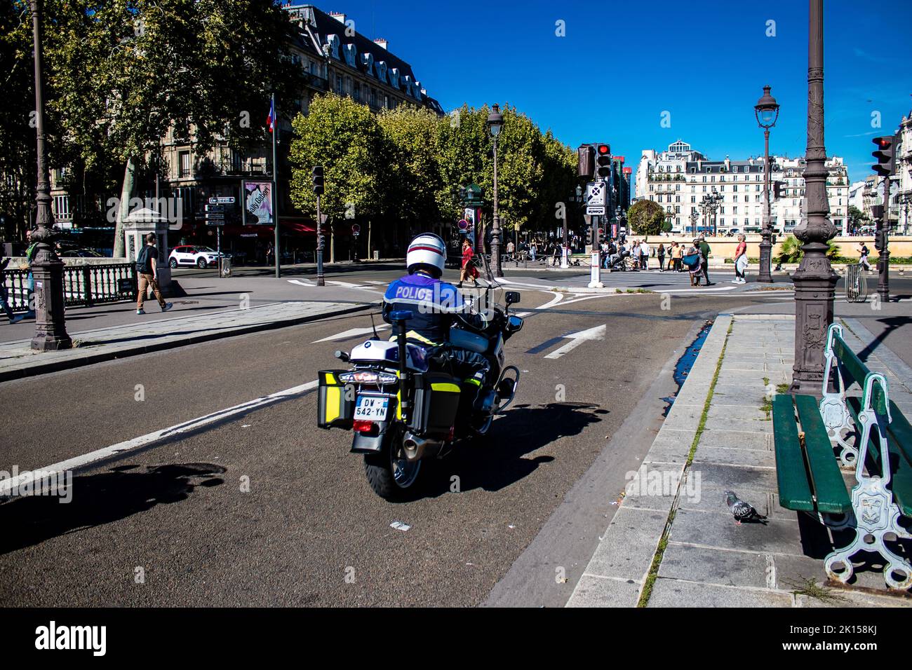 Paris, France - September 14, 2022 Police patrol the streets of Paris ...