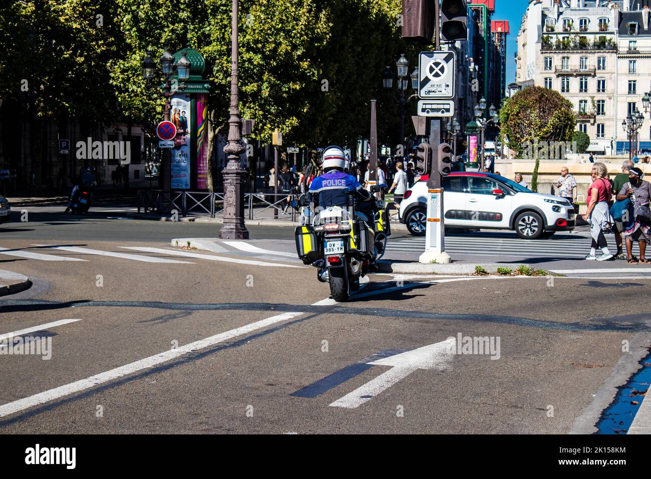 Paris, France - September 14, 2022 Police patrol the streets of Paris ...