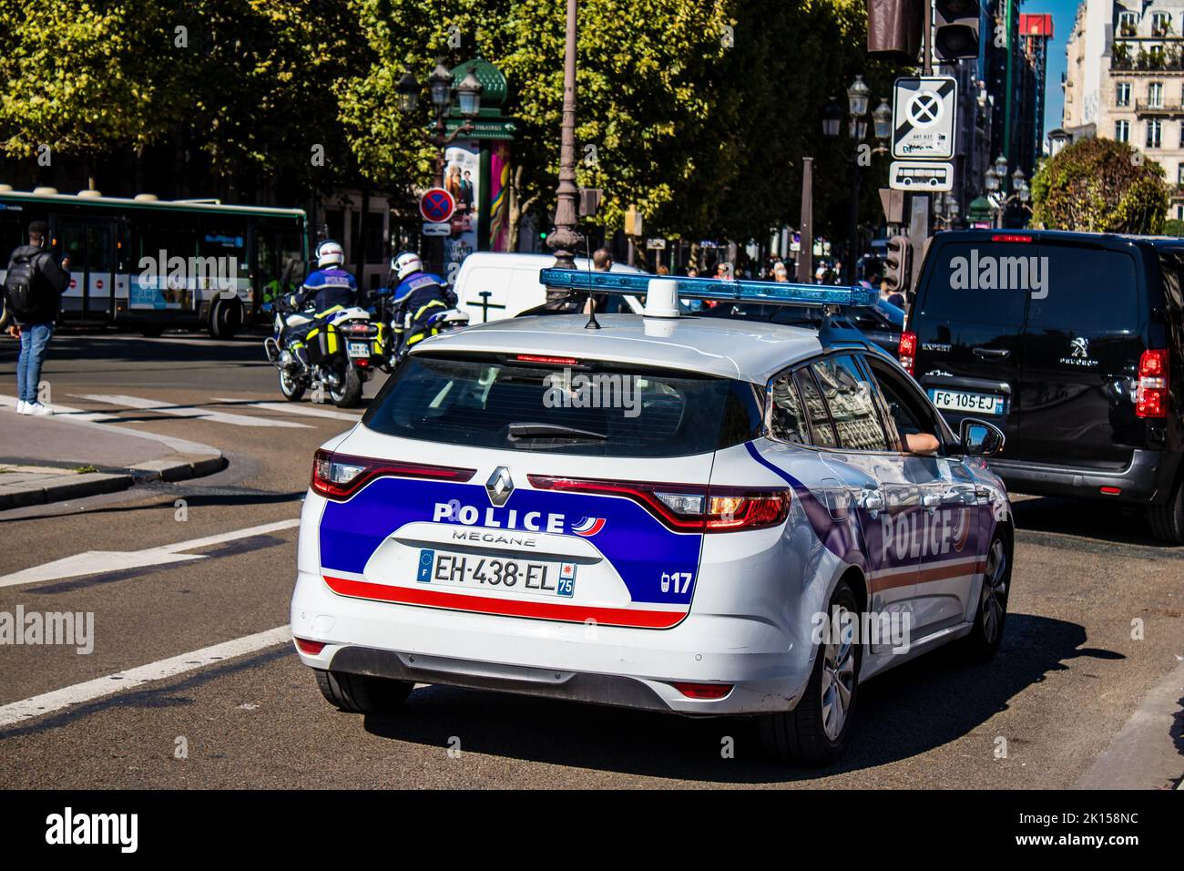 Paris, France - September 14, 2022 Police patrol the streets of Paris ...