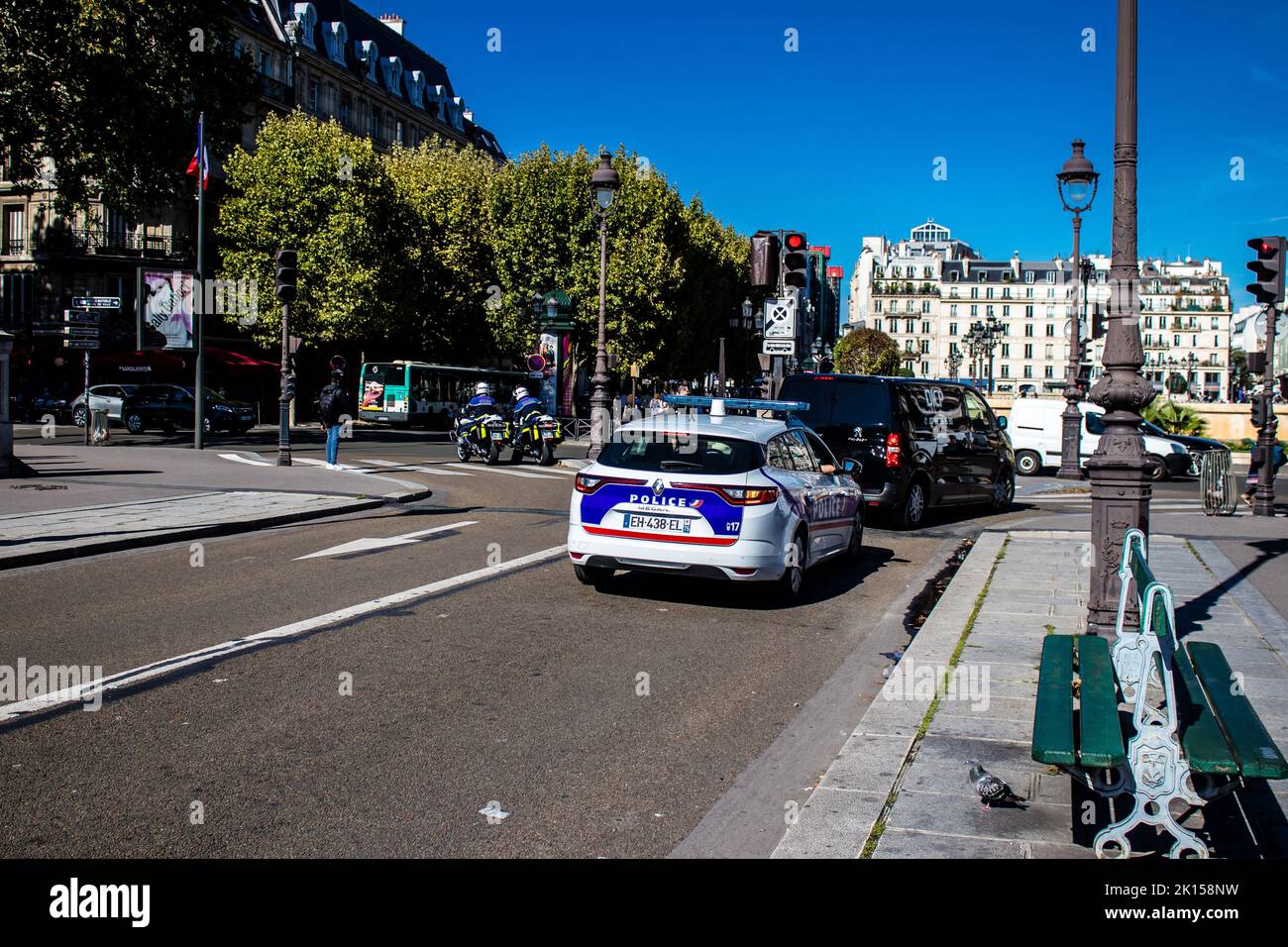 Paris, France - September 14, 2022 Police patrol the streets of Paris ...