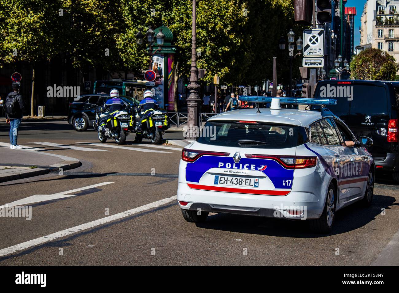 Paris, France - September 14, 2022 Police patrol the streets of Paris ...