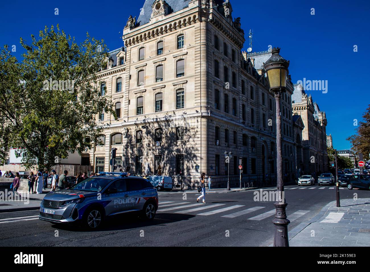 Paris, France - September 14, 2022 Police patrol the streets of Paris ...