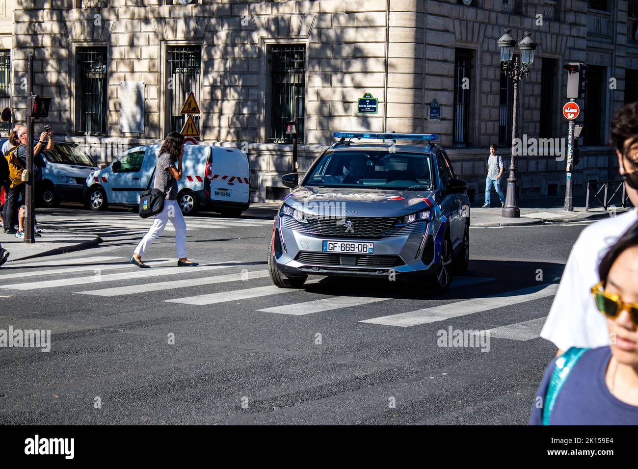 Paris, France - September 14, 2022 Police patrol the streets of Paris ...