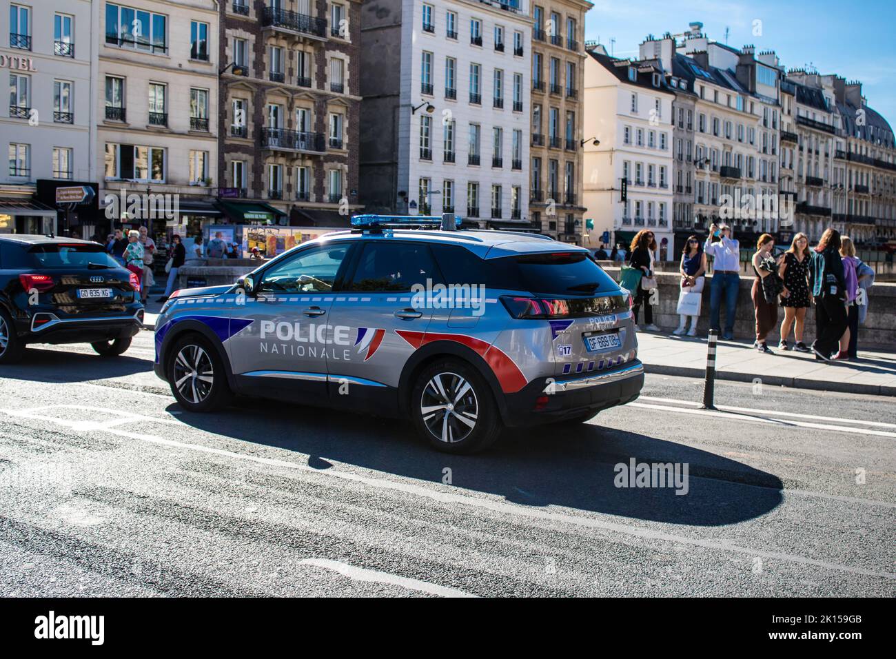 Paris, France - September 14, 2022 Police patrol the streets of Paris ...
