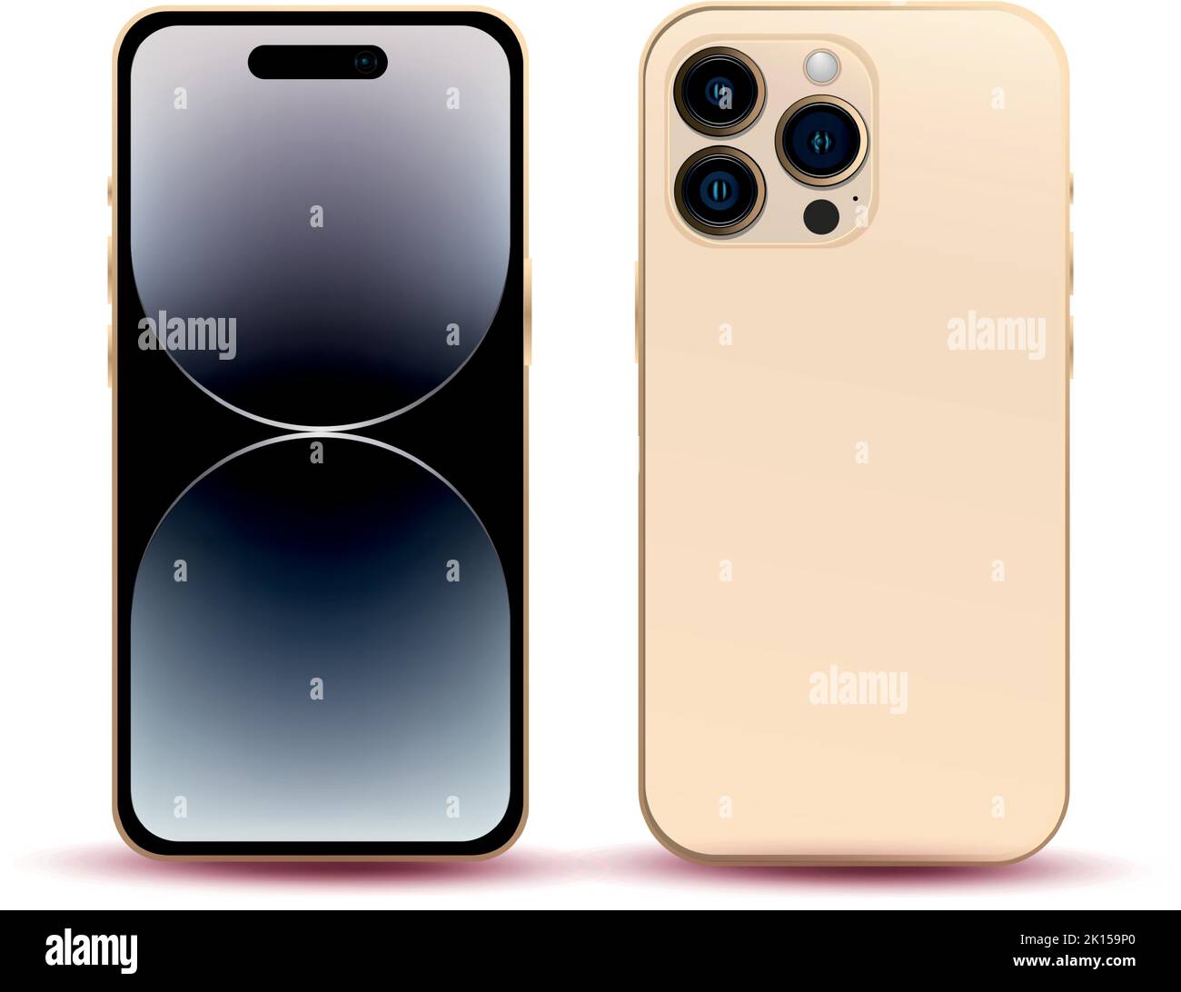 Golden smartphone, model phone 14 PRO, IT industry novelty, original ...