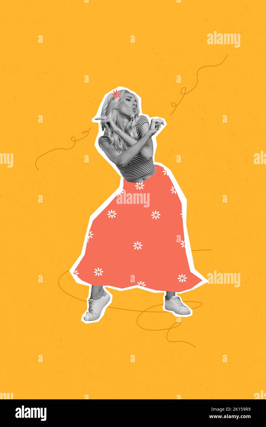 Creative drawing collage picture of energetic cool young woman dancing ...