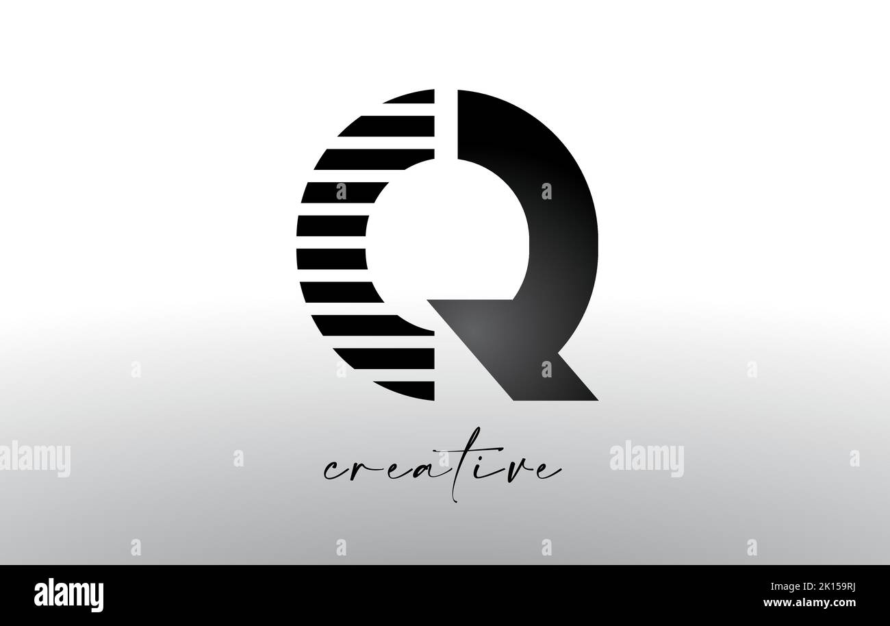 Lines Letter Q Logo Design with Creative Lines Cut on half of The ...